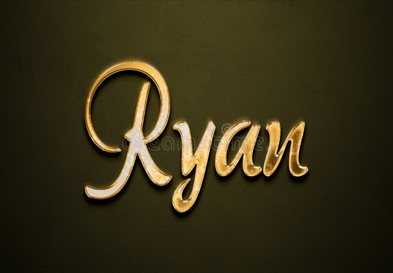 Old Gold Text Effect of Name Ryan with 3D Glossy Style Mockup. Stock ...
