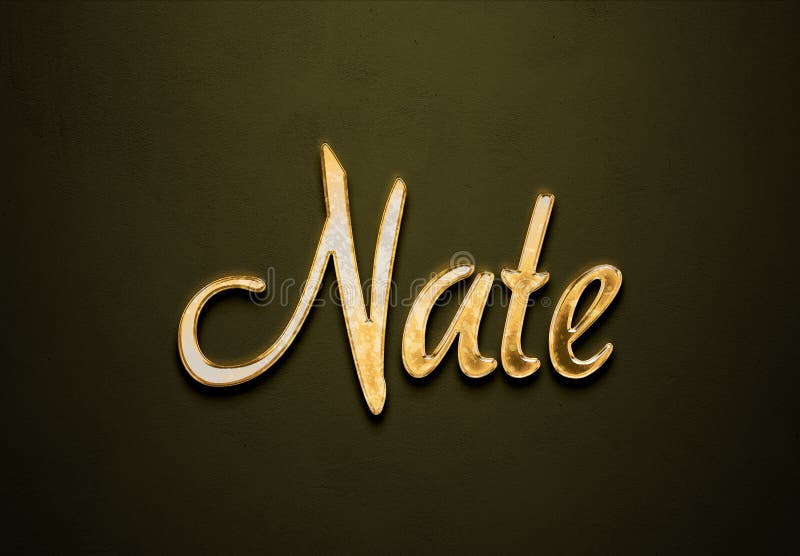 Old Gold Text Effect of Name Nate with 3D Glossy Style Mockup. Stock ...