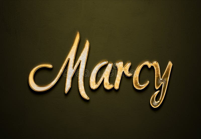 Old Gold Text Effect of Name Marcy with 3D Glossy Style Mockup. Stock ...
