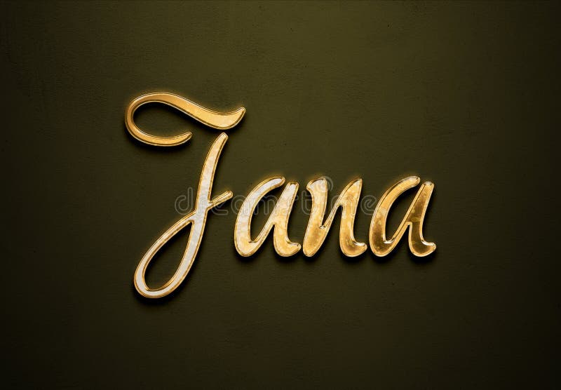 Old Gold Text Effect of Name Jana with 3D Glossy Style Mockup. Stock ...