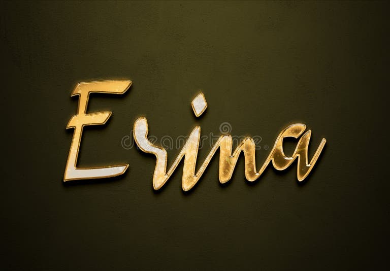 Old Gold Text Effect of Name Erina with 3D Glossy Style Mockup. Stock ...