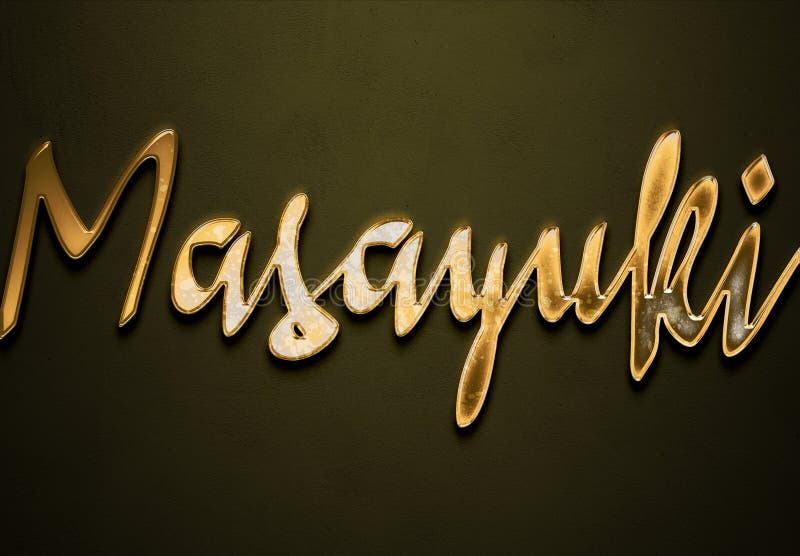 Old Gold Text Effect of Name Masayuki with 3D Glossy Style Mockup ...