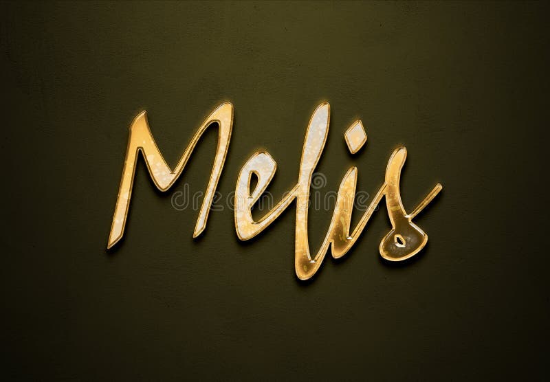 Old Gold Text Effect of Name Melis with 3D Glossy Style Mockup. Stock ...