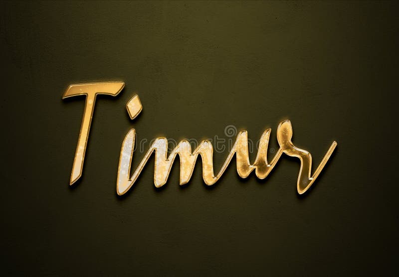 Old Gold Text Effect of Name Timur with 3D Glossy Style Mockup. Stock ...