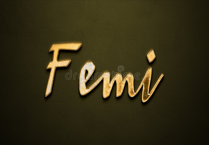 Old Gold Text Effect of Name Femi with 3D Glossy Style Mockup. Stock ...
