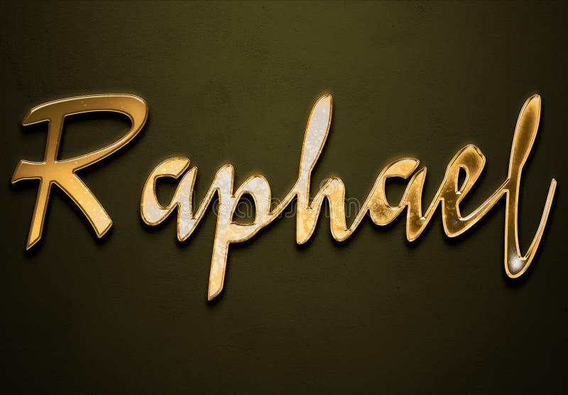 Old Gold Text Effect of Name Raphael with 3D Glossy Style Mockup. Stock ...