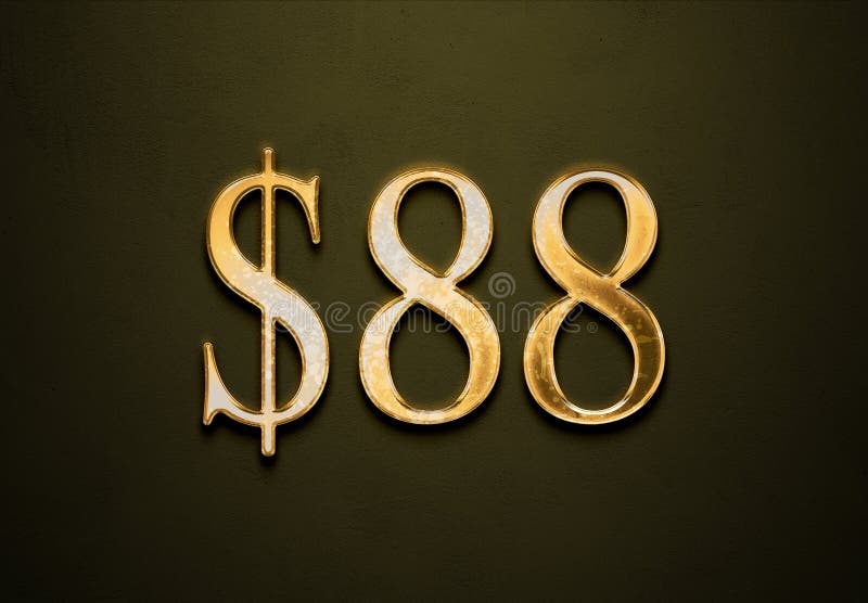 Old Gold Effect of 88 Dollars with 3D Glossy Style Mockup. Stock ...