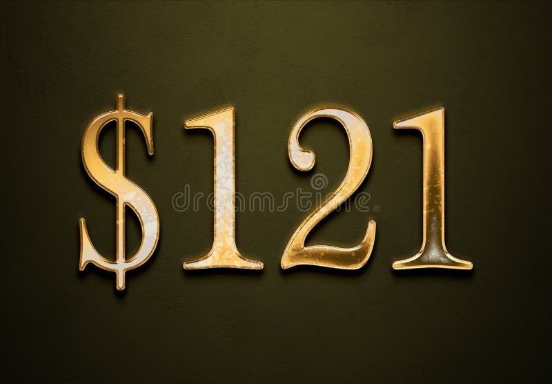 Old Gold Effect of 121 Dollars with 3D Glossy Style Mockup. Stock ...