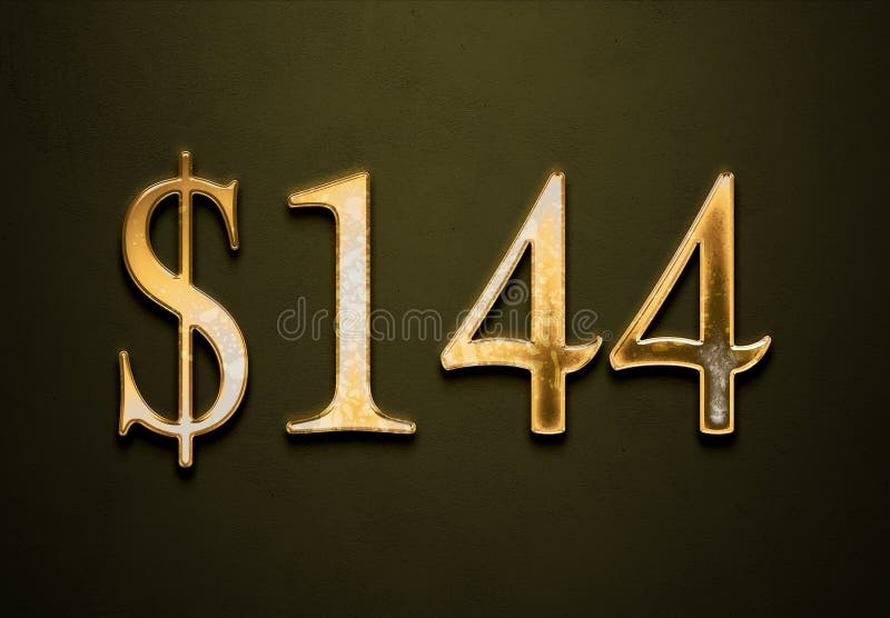 Old Gold Effect of 144 Dollars with 3D Glossy Style Mockup. Stock ...