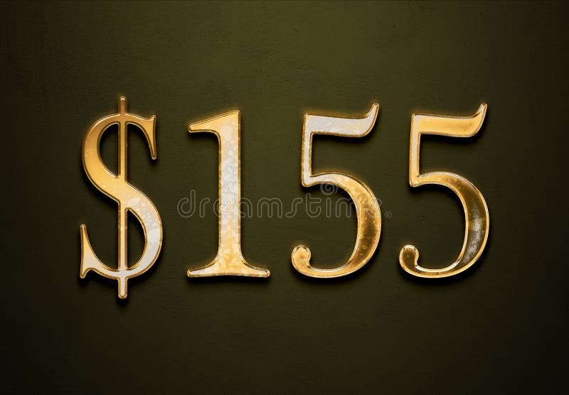 Old Gold Effect of 155 Dollars with 3D Glossy Style Mockup. Stock ...
