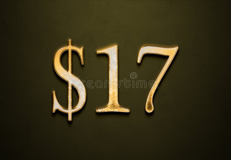 Old Gold Effect of 17 Dollars with 3D Glossy Style Mockup. Stock Image ...