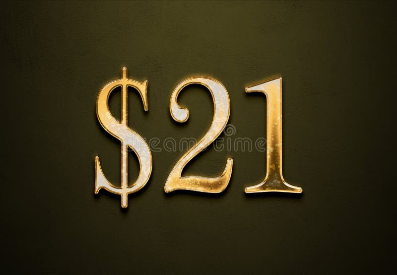 Old Gold Effect of 21 Dollars with 3D Glossy Style Mockup. Stock Image ...