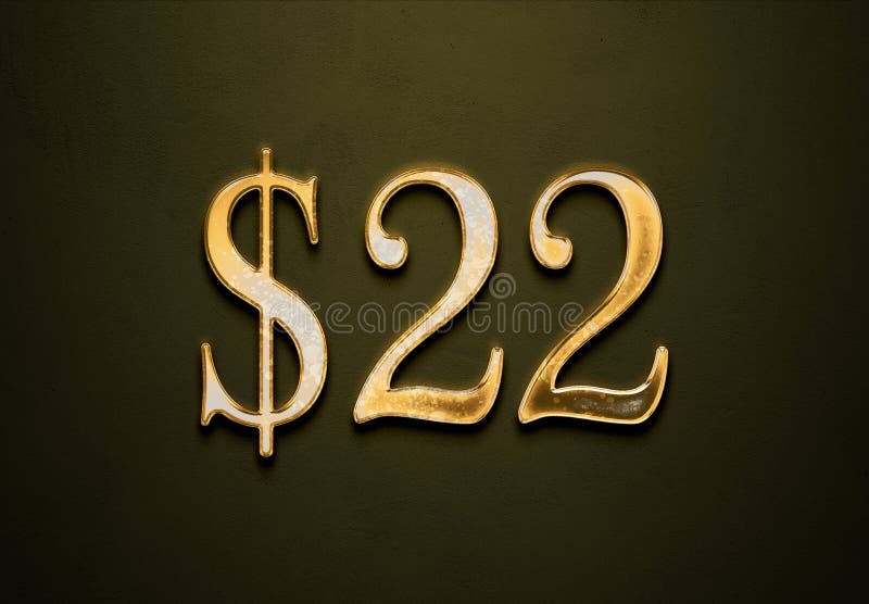 Old Gold Effect of 22 Dollars with 3D Glossy Style Mockup. Stock Image ...