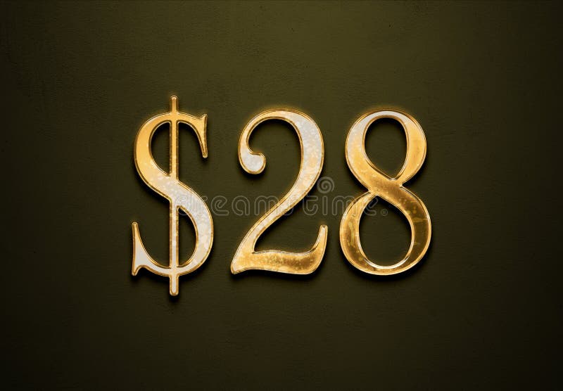 Old Gold Effect of 28 Dollars with 3D Glossy Style Mockup. Stock Image ...
