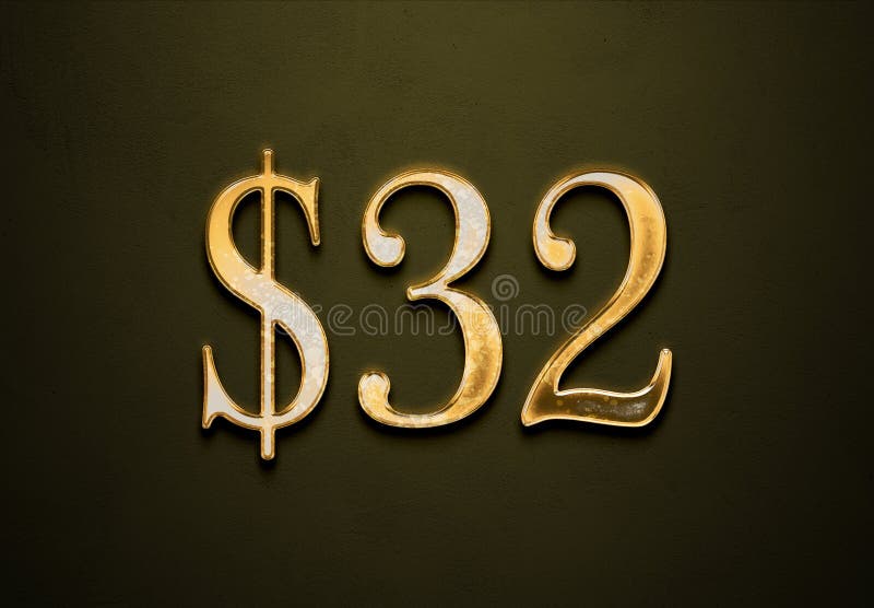 Old Gold Effect of 32 Dollars with 3D Glossy Style Mockup. Stock Image ...