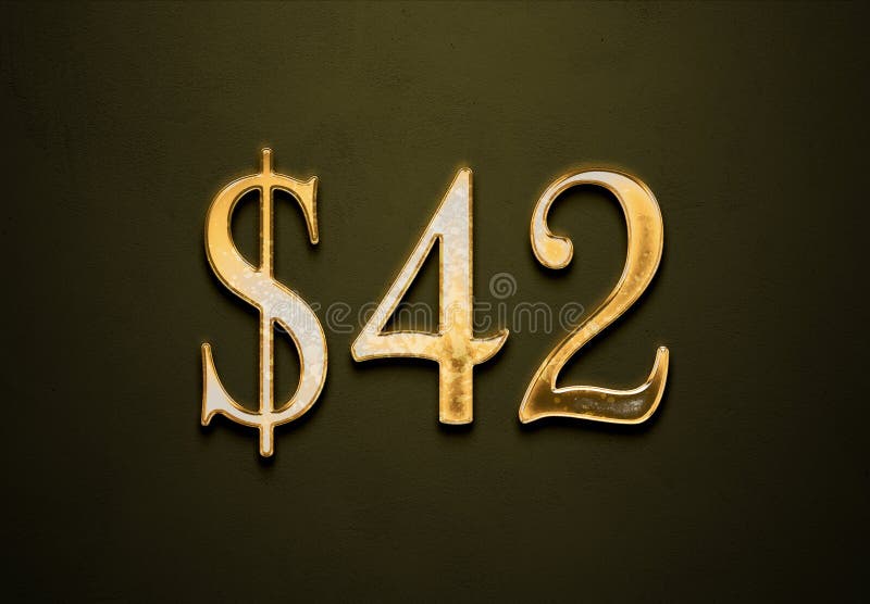 Old Gold Effect of 42 Dollars with 3D Glossy Style Mockup. Stock Image ...