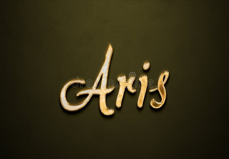 Old Gold Text Effect of Name Aris with 3D Glossy Style Mockup. Stock ...