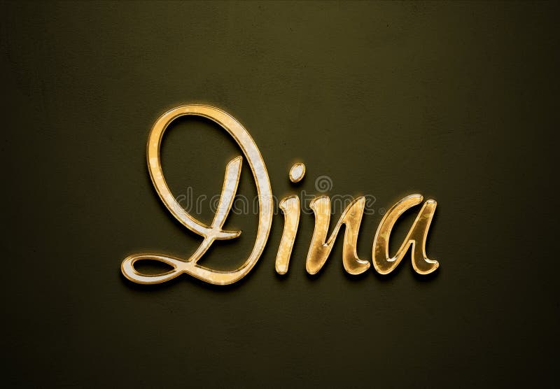 Old Gold Text Effect of Name Dina with 3D Glossy Style Mockup. Stock ...