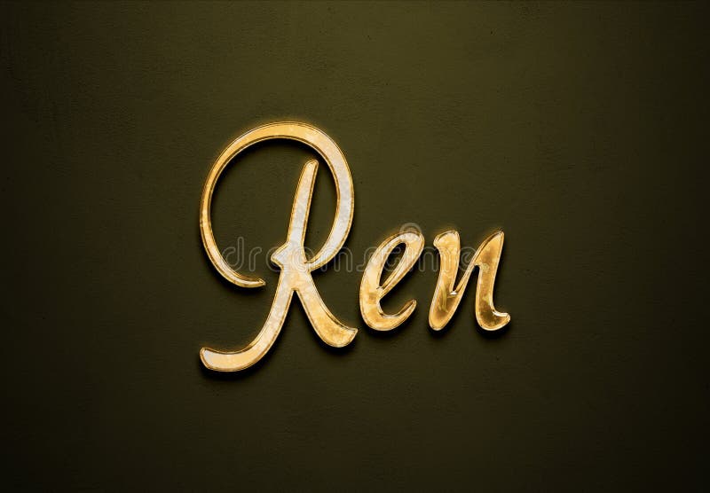 Old Gold Text Effect of Name Ren with 3D Glossy Style Mockup. Stock ...