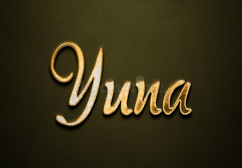Old Gold Text Effect of Name Yuna with 3D Glossy Style Mockup. Stock ...
