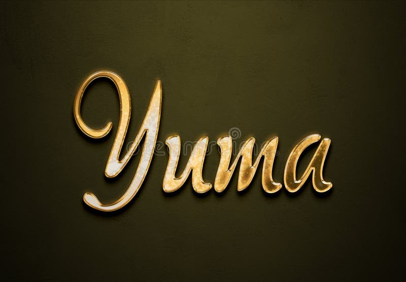Old Gold Text Effect of Name Yuma with 3D Glossy Style Mockup. Stock ...