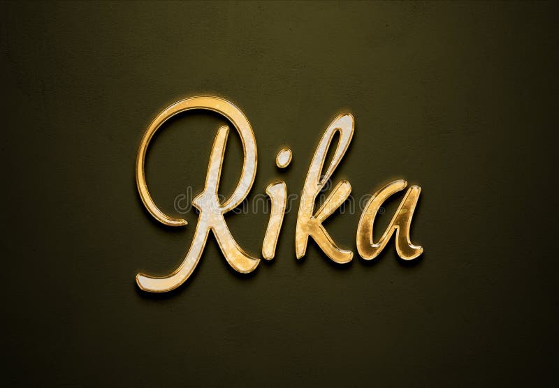 Old Gold Text Effect of Name Rika with 3D Glossy Style Mockup. Stock ...