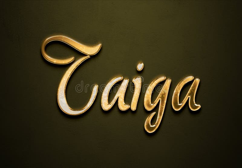 Old Gold Text Effect of Name Taiga with 3D Glossy Style Mockup. Stock ...