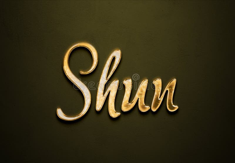 Old Gold Text Effect of Name Shun with 3D Glossy Style Mockup. Stock ...