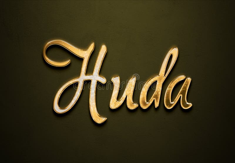 Old Gold Text Effect of Name Huda with 3D Glossy Style Mockup. Stock ...