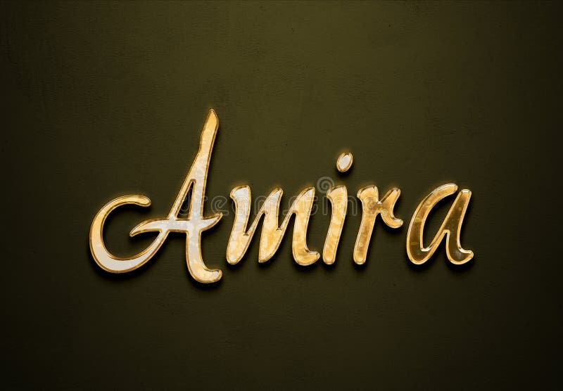 Old Gold Text Effect of Name Amira with 3D Glossy Style Mockup. Stock ...