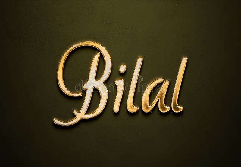Old Gold Text Effect of Name Bilal with 3D Glossy Style Mockup. Stock ...