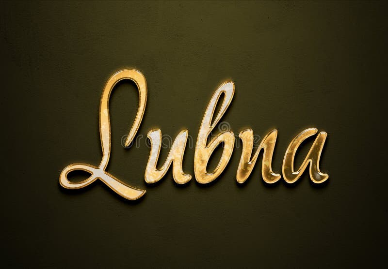 Old Gold Text Effect of Name Lubna with 3D Glossy Style Mockup. Stock ...