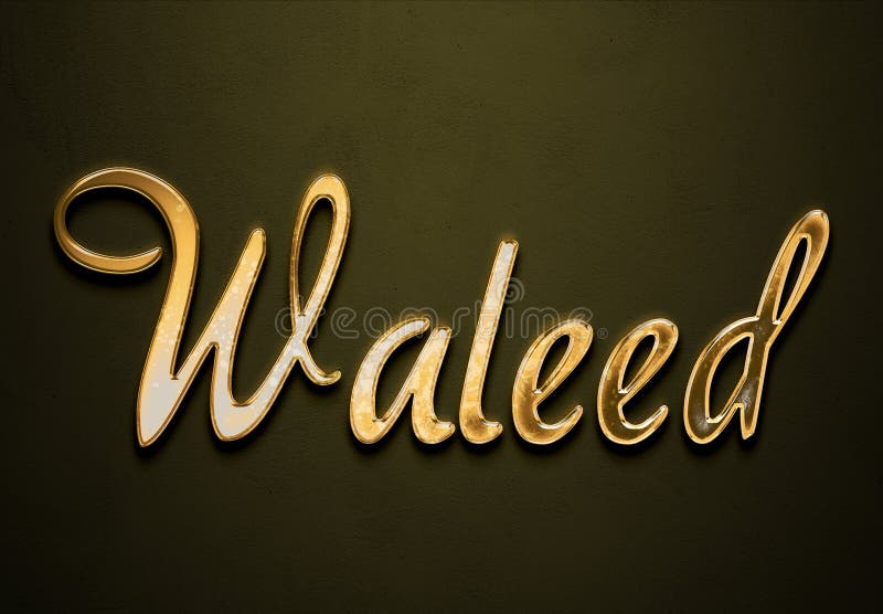 Old Gold Text Effect of Name Waleed with 3D Glossy Style Mockup. Stock ...