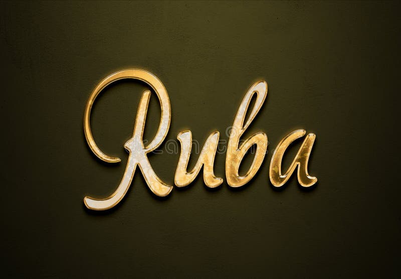 Old Gold Text Effect of Name Ruba with 3D Glossy Style Mockup. Stock ...