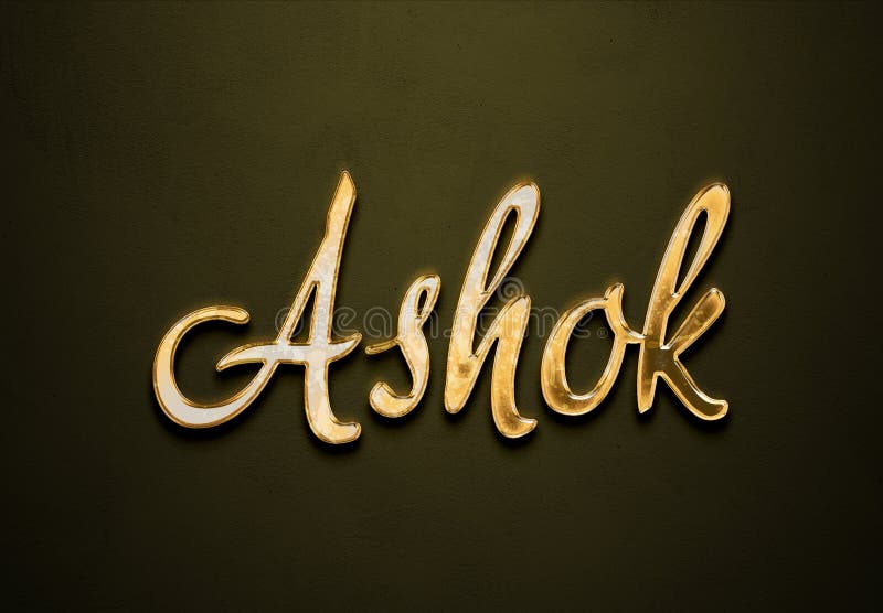 Old Gold Text Effect of Name Ashok with 3D Glossy Style Mockup. Stock ...