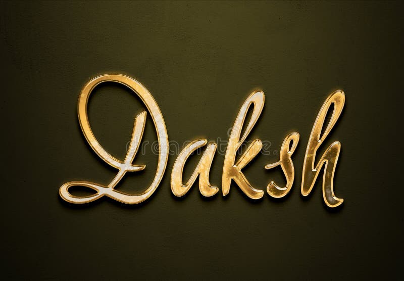 Old Gold Text Effect of Name Daksh with 3D Glossy Style Mockup. Stock ...