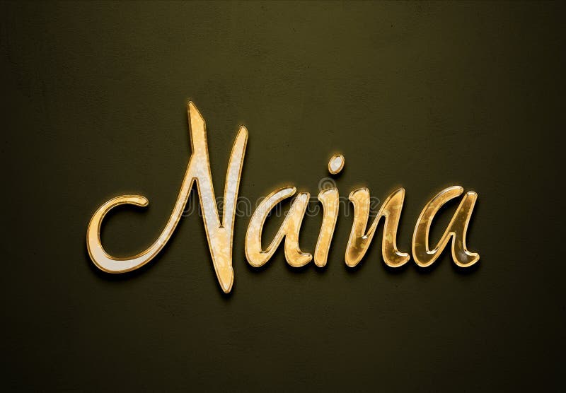 Old Gold Text Effect of Name Naina with 3D Glossy Style Mockup. Stock ...