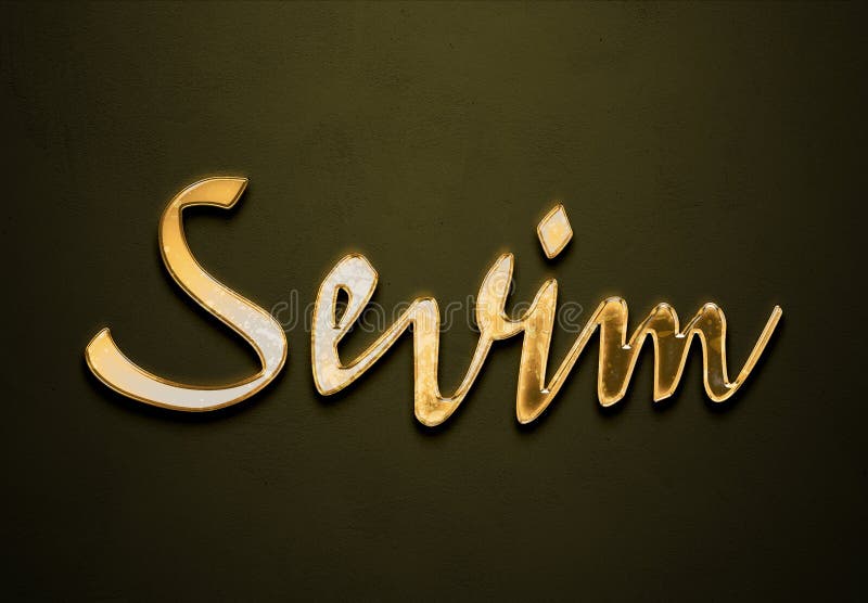 Old Gold Text Effect of Name Sevim with 3D Glossy Style Mockup. Stock ...