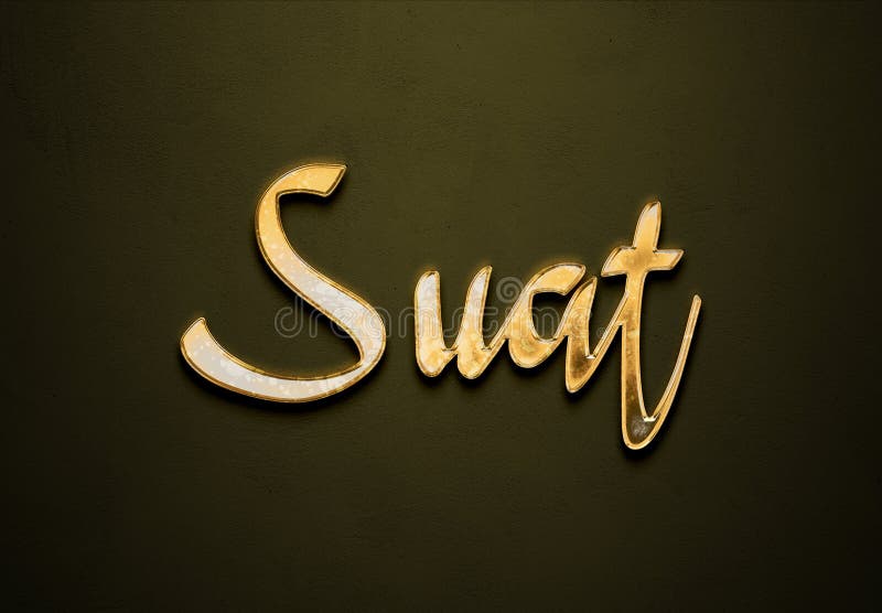 Old Gold Text Effect of Name Suat with 3D Glossy Style Mockup. Stock ...