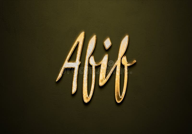 Old Gold Text Effect of Name Afif with 3D Glossy Style Mockup. Stock ...