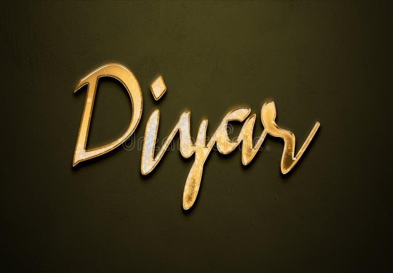 Old Gold Text Effect of Name Diyar with 3D Glossy Style Mockup. Stock ...