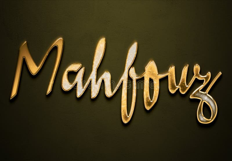 Old Gold Text Effect of Name Mahfouz with 3D Glossy Style Mockup. Stock ...