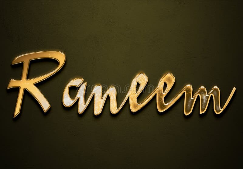 Old Gold Text Effect of Name Raneem with 3D Glossy Style Mockup. Stock ...