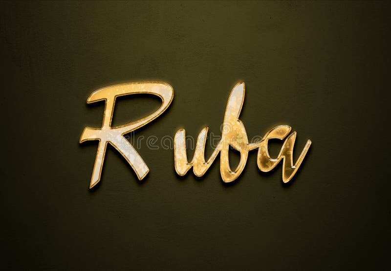 Old Gold Text Effect of Name Ruba with 3D Glossy Style Mockup. Stock ...