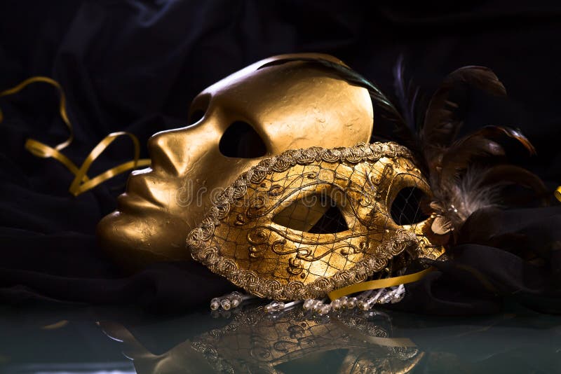 Old gold Venetian masks stock photo. Image of feather - 43673834