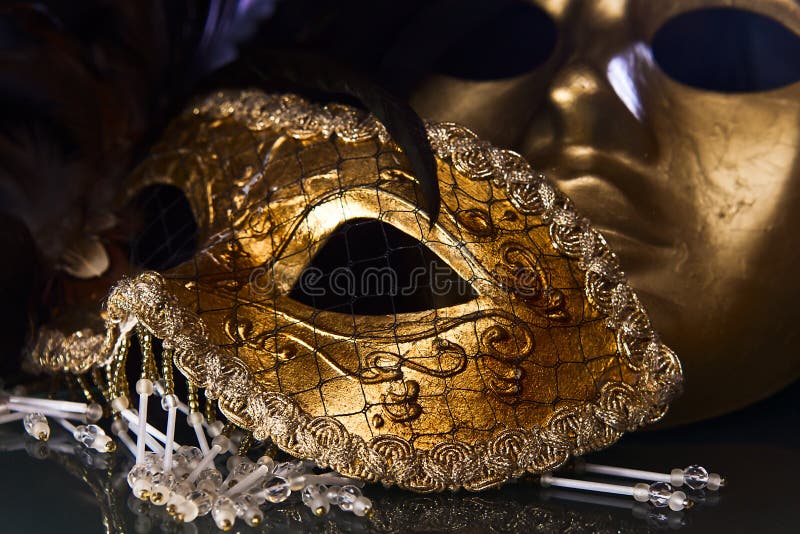Old gold Venetian masks stock image. Image of golden - 48620633