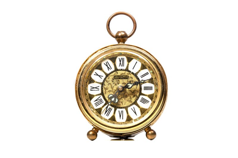 An Old Golden Analog Alarm Clock with Mechanical Movement Stock Image ...