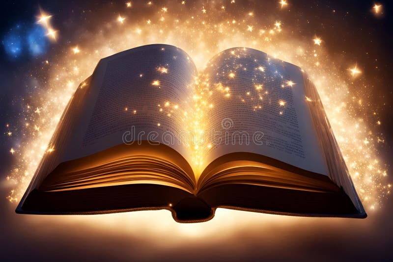 Old Golden Book or Bible with Magic Golden Glowing Lights. Stock ...