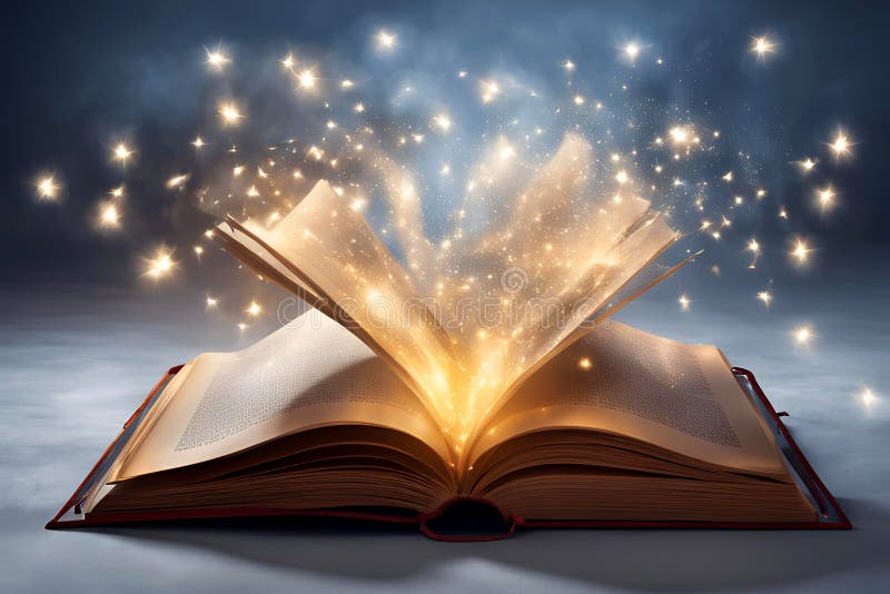 Old Golden Book or Bible with Magic Golden Glowing Lights. Stock ...