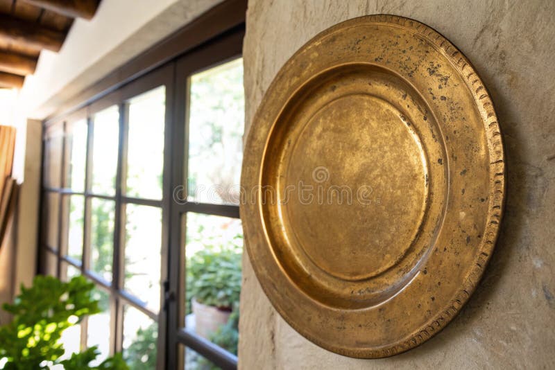 Old Golden or Bronze Plate on Wall Stock Illustration - Illustration of ...